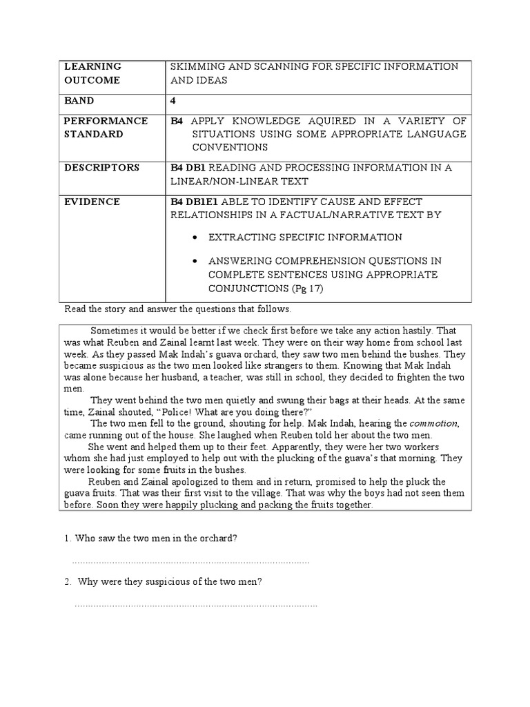 Skimming and Scanning Reading Skills | PDF | Language Arts & Discipline
