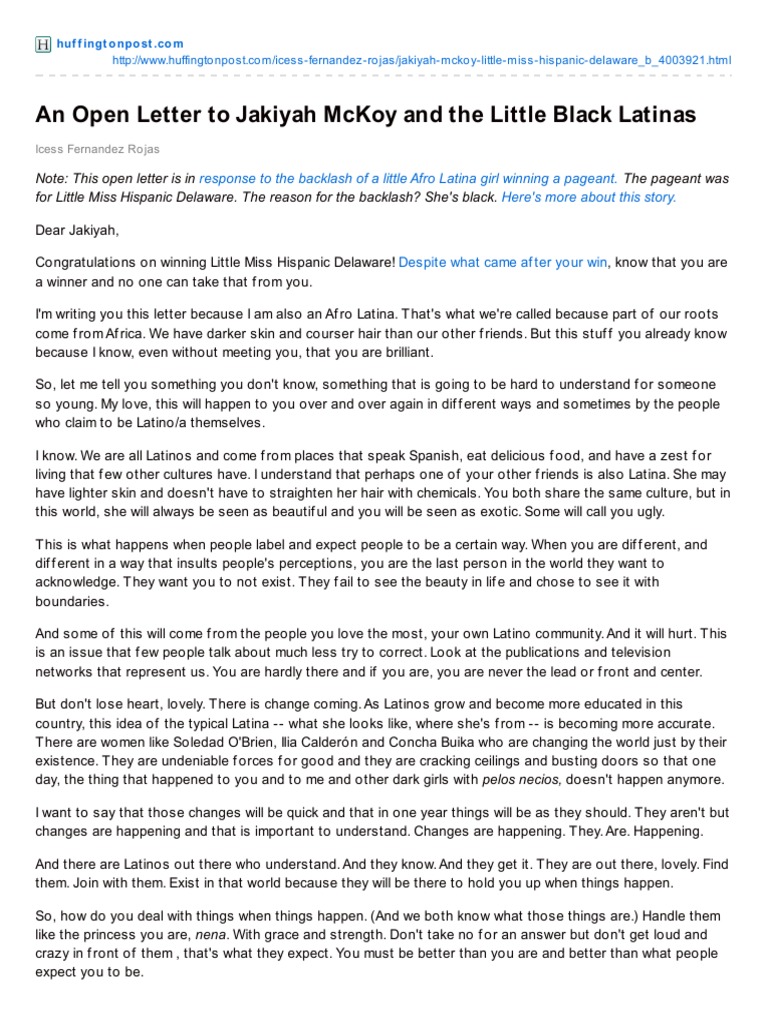 An Open Letter To Jakiyah McKoy and The Little Black Latinas | PDF