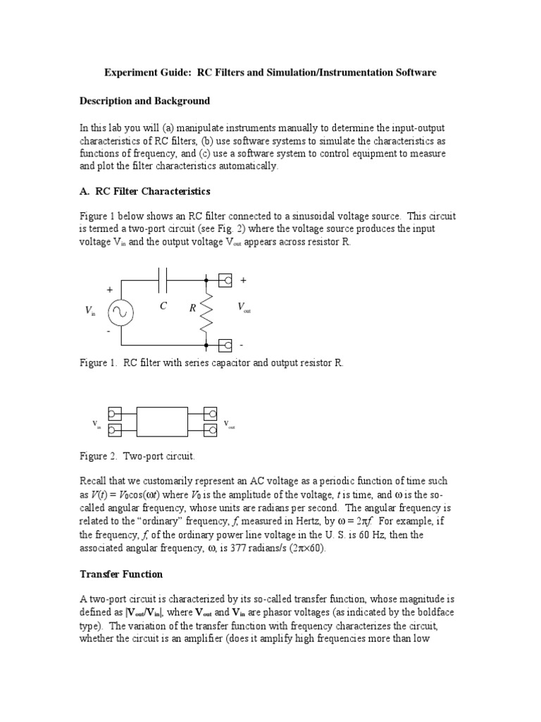 Experiment Guide: RC Filters and Simulation/Instrumentation Software ...