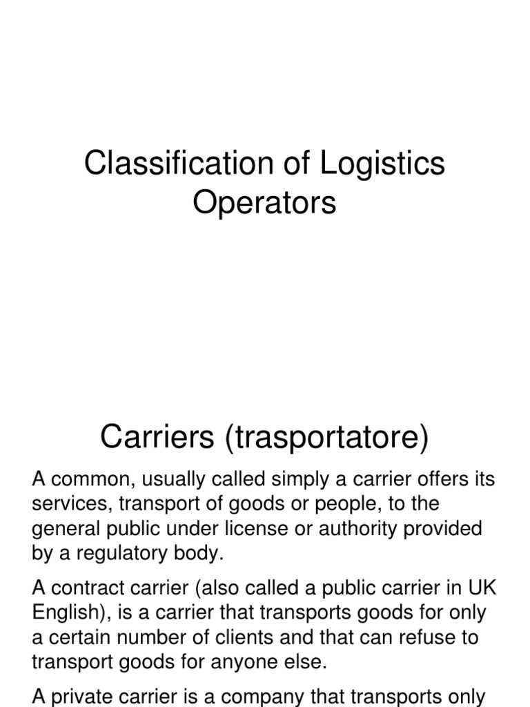 Classification of Logistics Operators | PDF