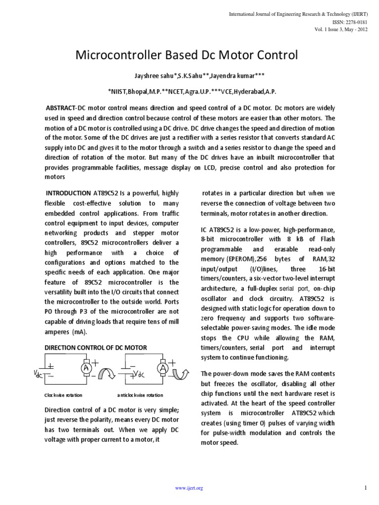 Microcontroller Based DC Motor Control: Jayshree Sahu, S.K.Sahu, Jayendra Kumar | PDF ...