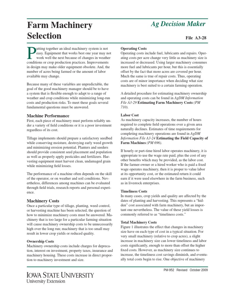 Farm Machinery Selection | PDF | Agricultural Machinery | Tillage