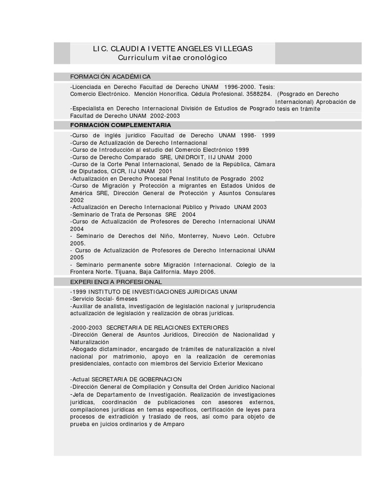 Curriculum Claudia Ivette Angeles Villegas | PDF | México | Ley procesal