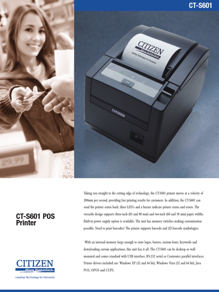 CT-S601 Data Sheet | PDF | Printer (Computing) | Barcode