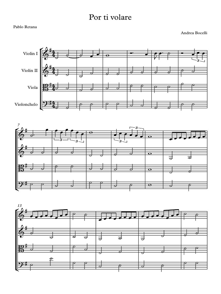 Por Ti Volare - Partitura Completa | PDF
