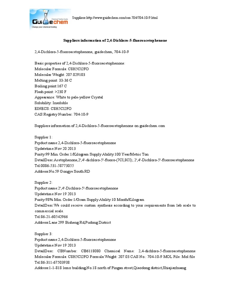 2,4 Dichloro 5 Fluoroacetophenone | PDF | Herbalism | Chemistry