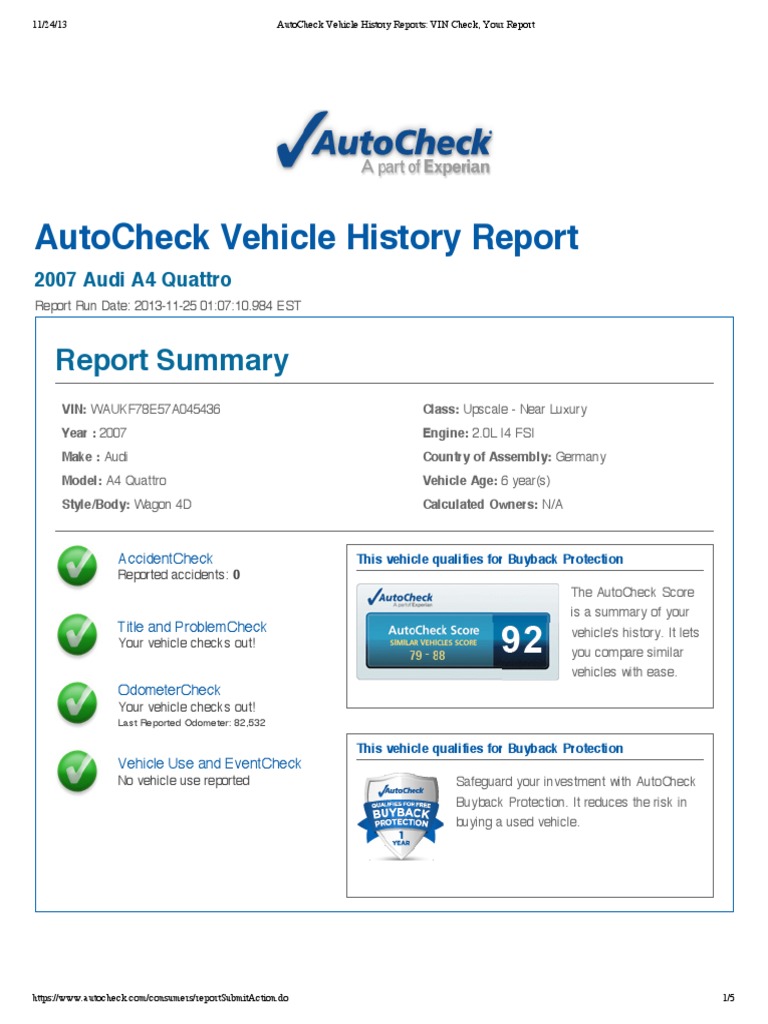 Autocheck Vehicle History Report | PDF | Audi | Private Transport