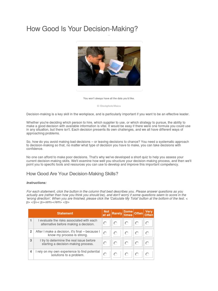 Desicion Making Skills | PDF | Decision Making | Evaluation