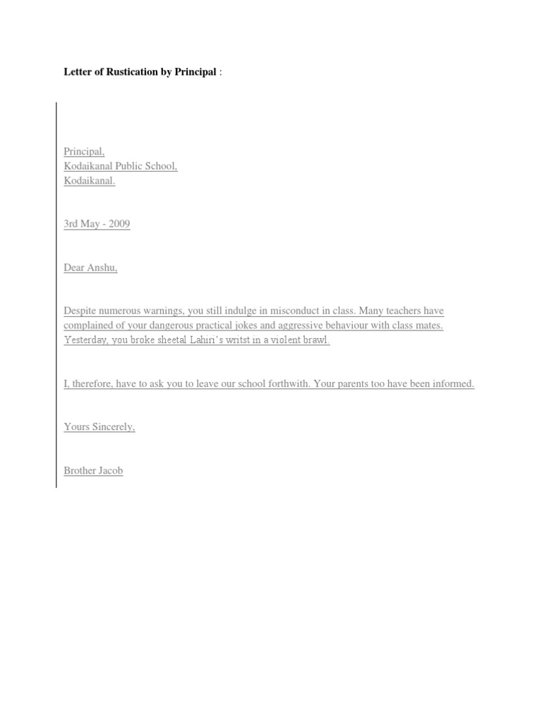 Letter of Rustication by Principal | PDF | Wellness