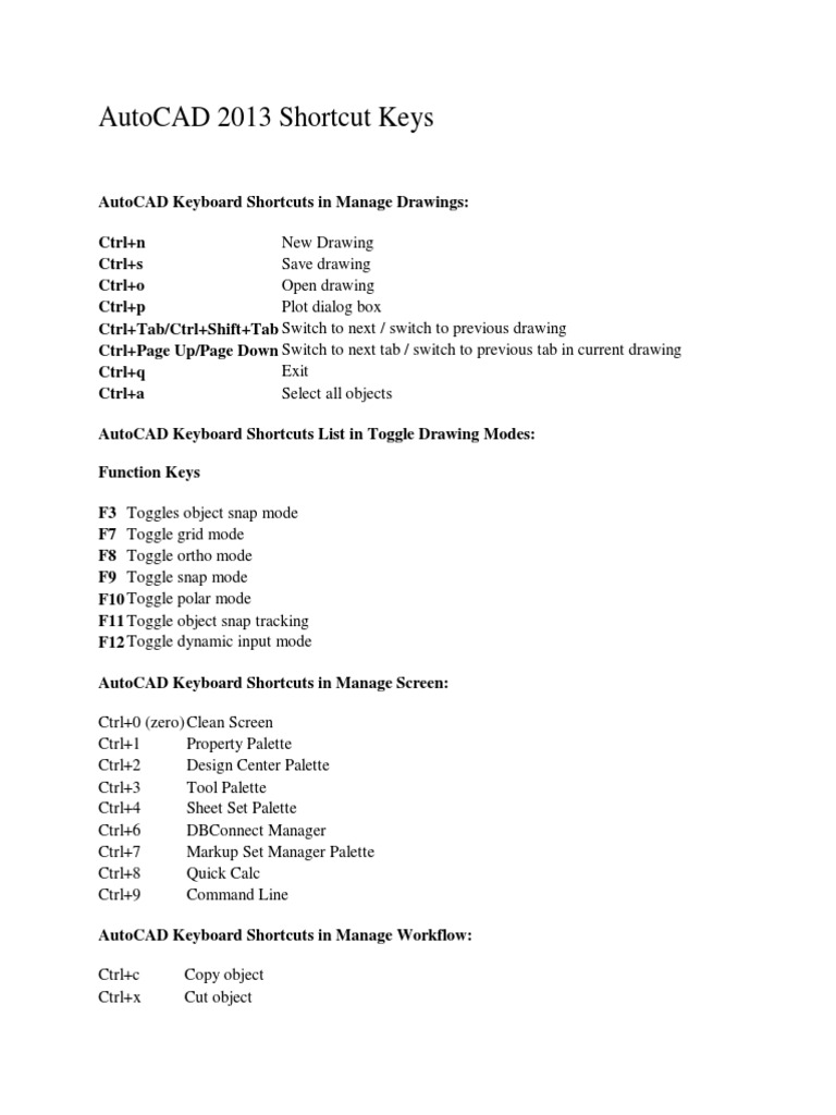 AutoCAD 2013 Shortcut Keys Guide | PDF | Computer Keyboard | 3 D ...