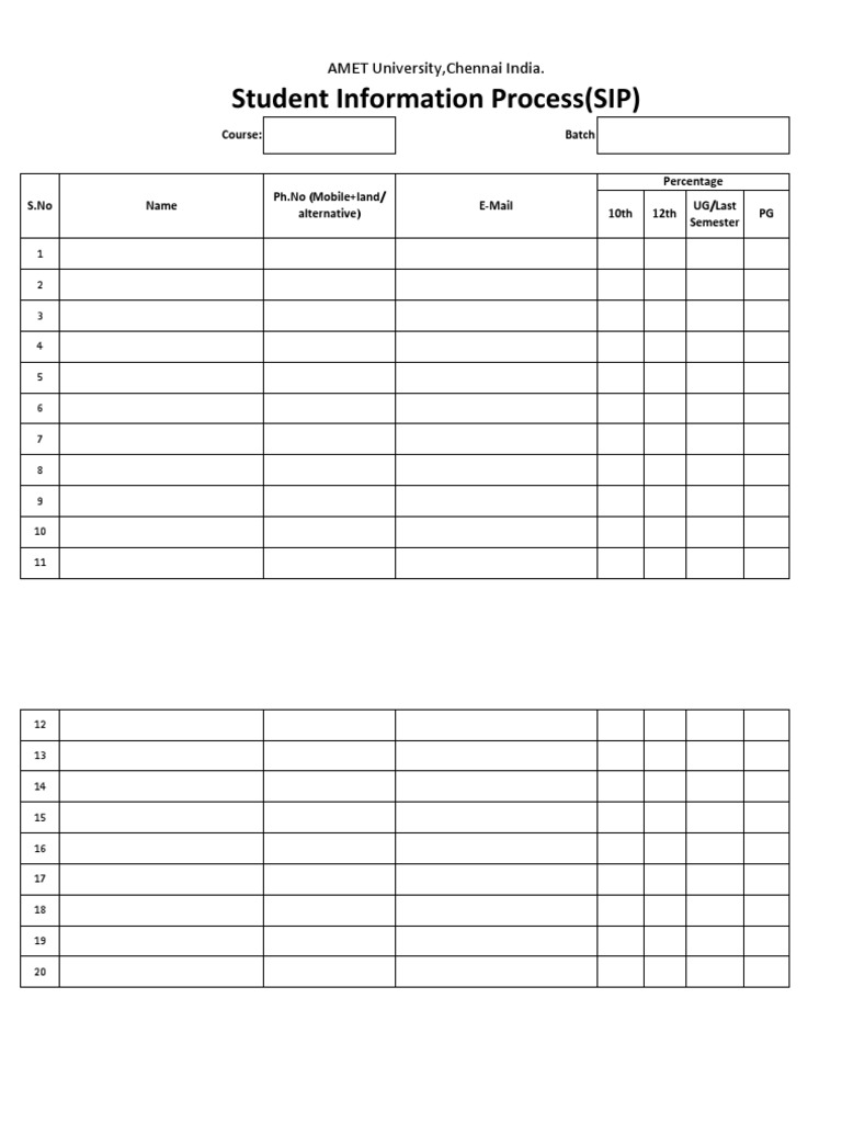 Student Information Process (SIP) Form | PDF