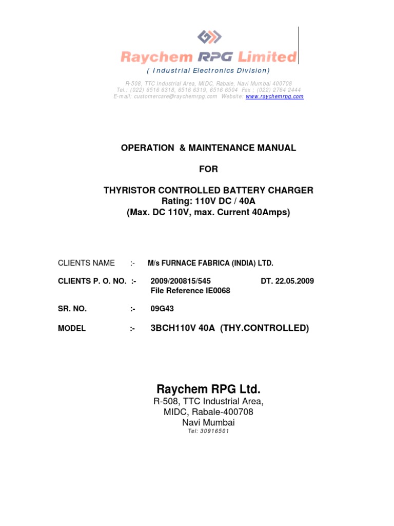 Raychem Instruction Manual | Download Free PDF | Rectifier | Battery ...