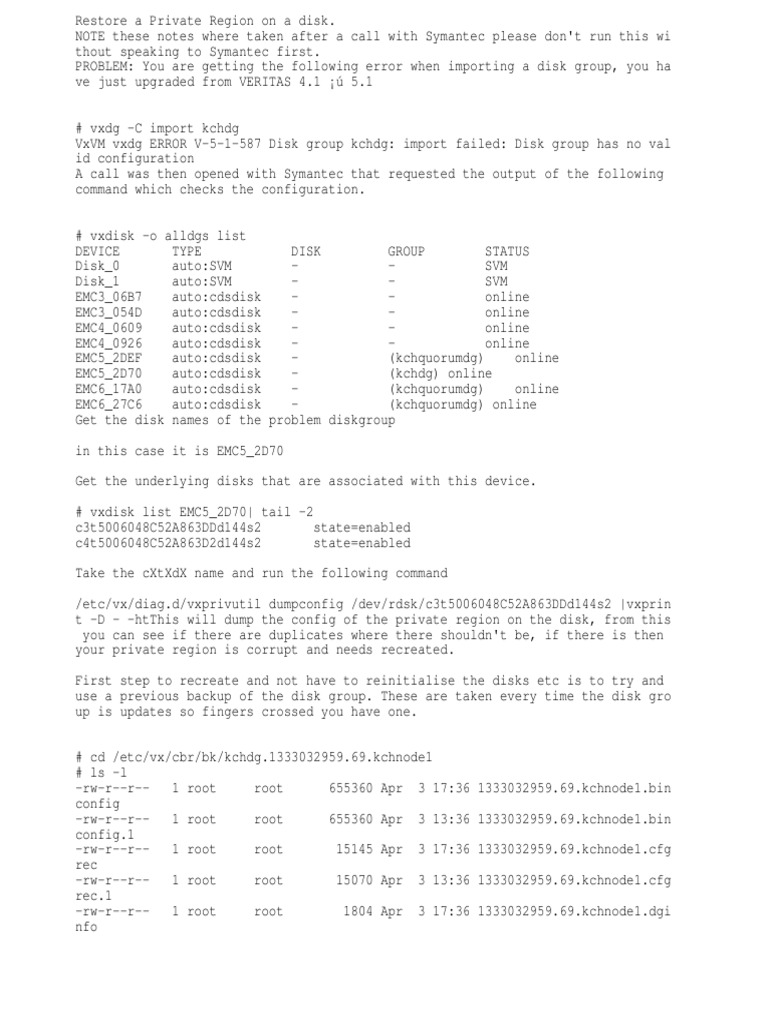 VXVM Restore A Private Region | PDF | Data Management | Unix