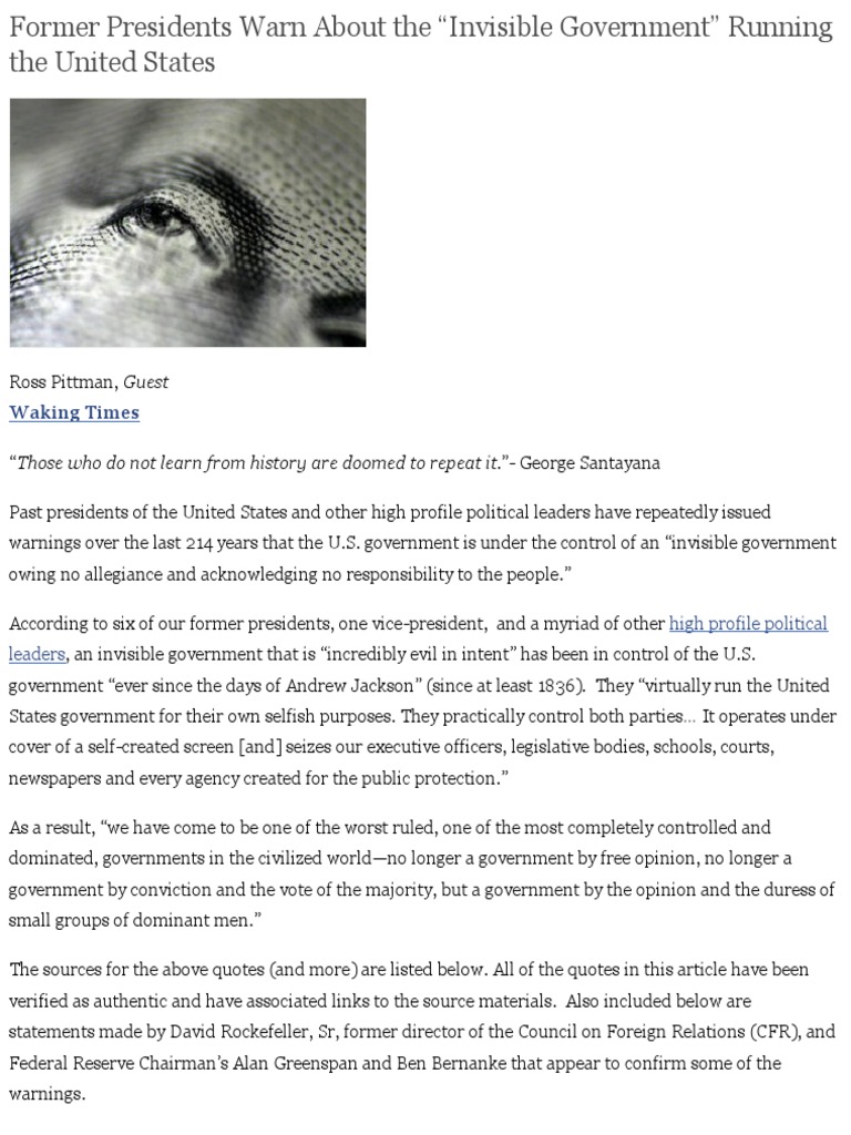 Former Presidents Warn About The "Invisible Government" Running The ...