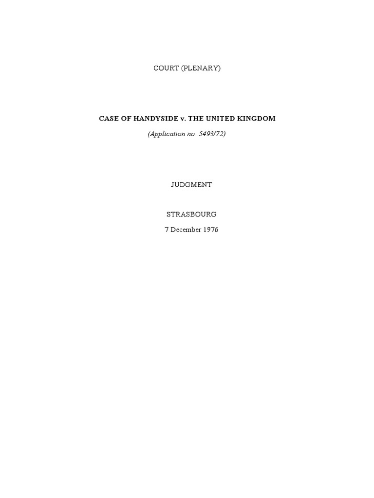 Handyside V The United Kingdom (1976) Application No. 5493.72 | PDF ...