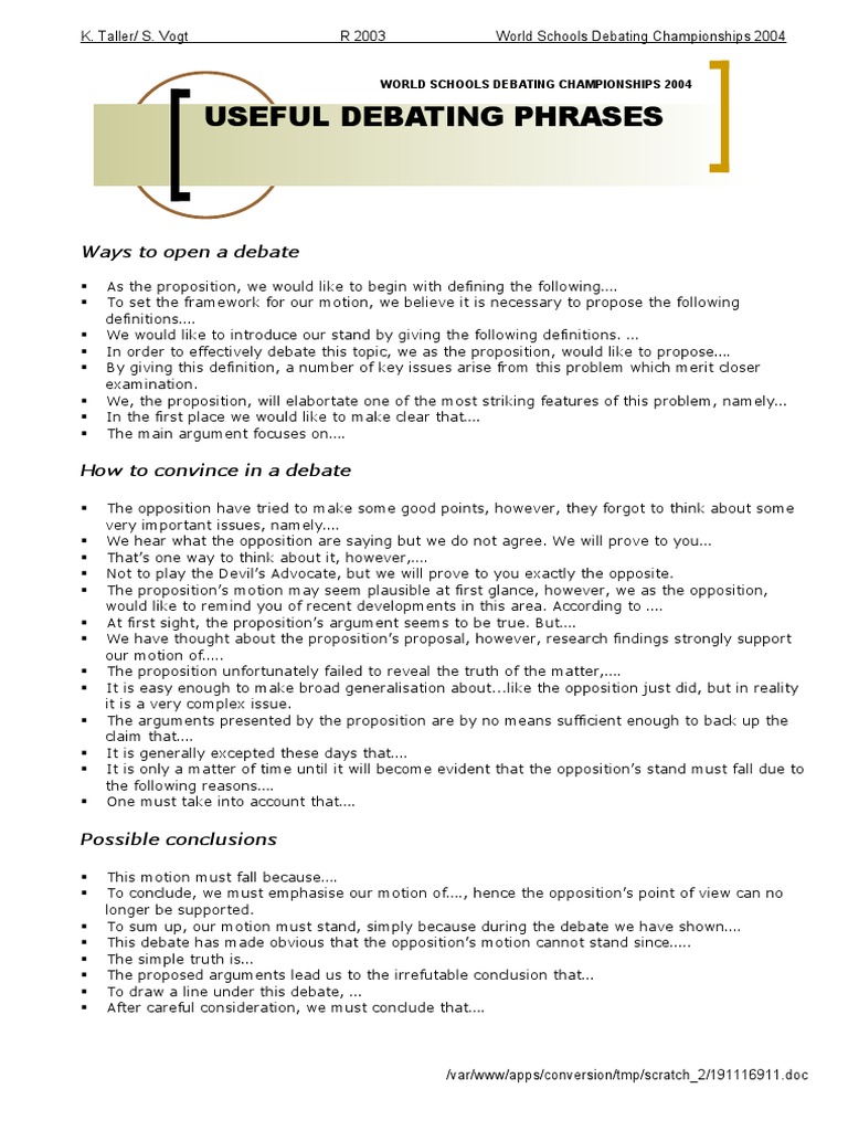 Essential Phrases for Debating Success | PDF | Social Science