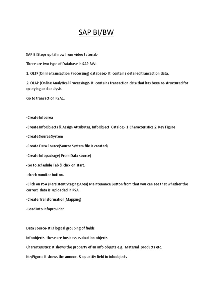 SAP BI Steps Tutorial | PDF | Computer Data | Information Technology ...