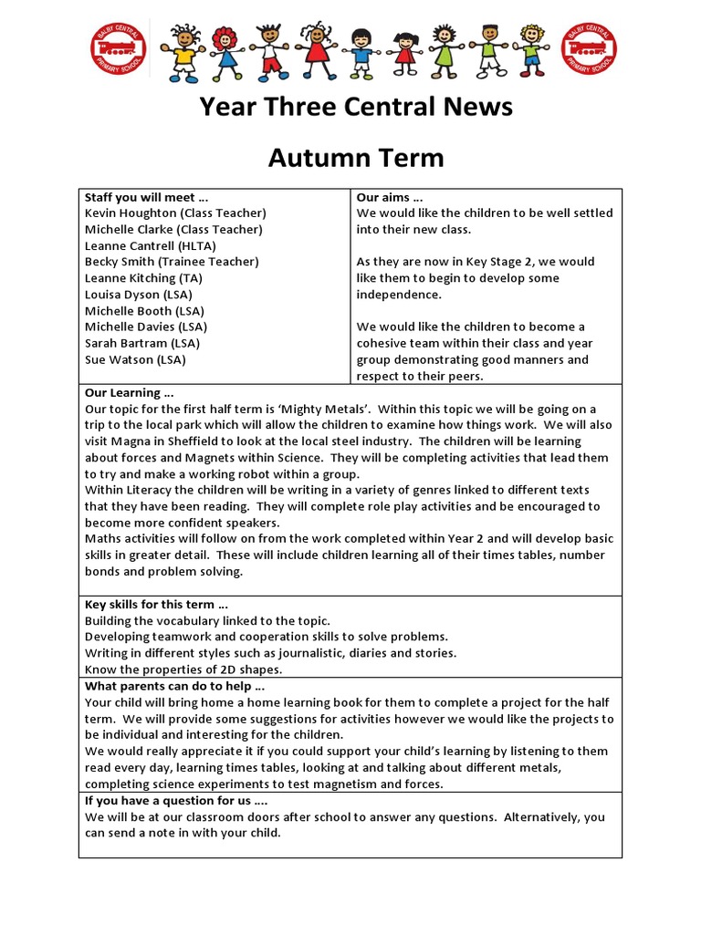 Year Three Central News Autumn Term: Staff You Will Meet Our Aims | PDF ...