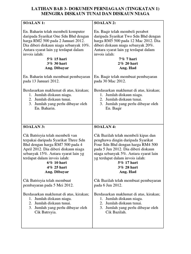 Diskaun Tunai Dan Idskaun Niaga | PDF