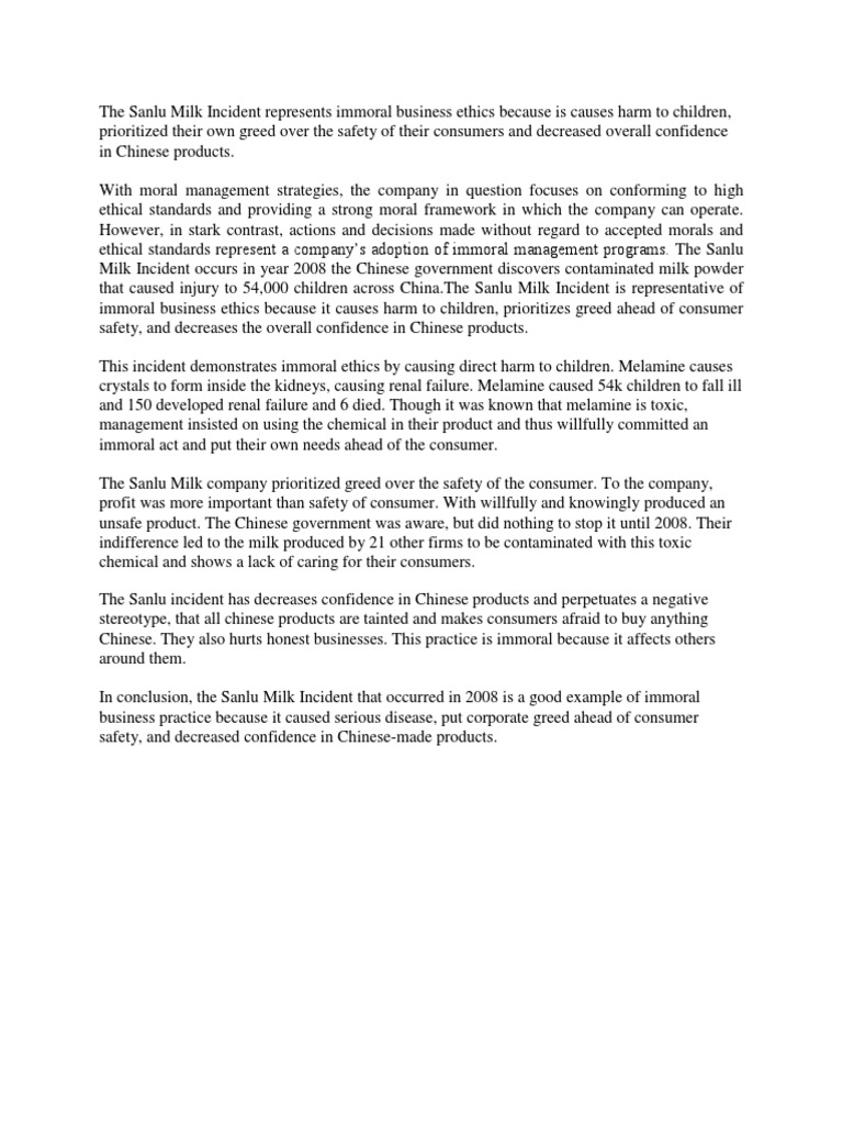 Sanlu Milk Scandal: Ethics and Impact | PDF