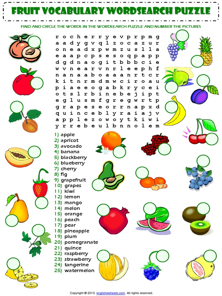 Food Fruit Vocabulary Wordsearch Puzzle Worksheet | PDF | Language Arts ...