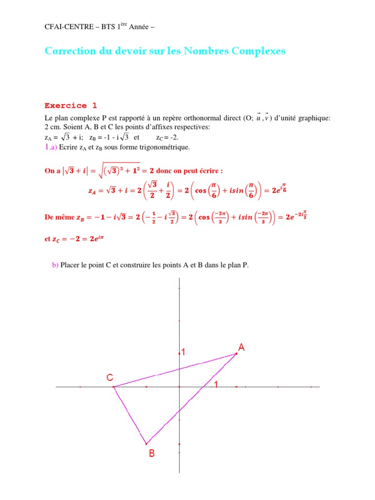 Correction Devoir Sur Les Complexes | PDF | Nombre complexe | Enseignement des mathématiques
