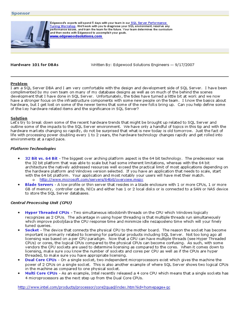 Hardware 101 For DBAs | PDF | Digital Technology | Computer Hardware