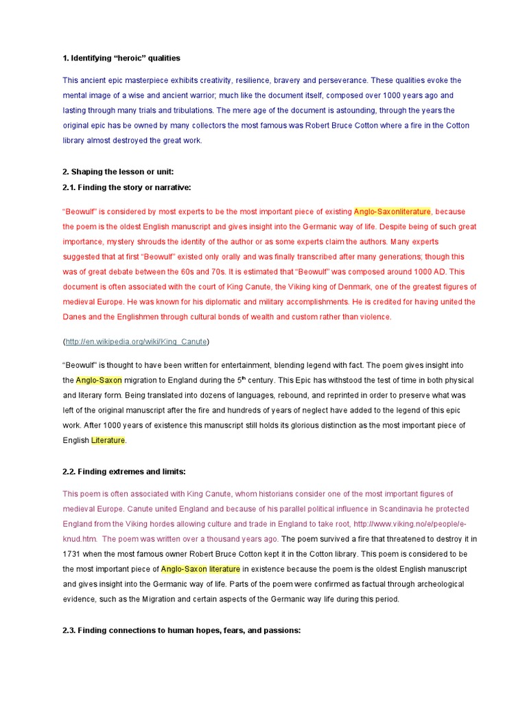Identifying "Heroic" Qualities | PDF | Beowulf | Poetry