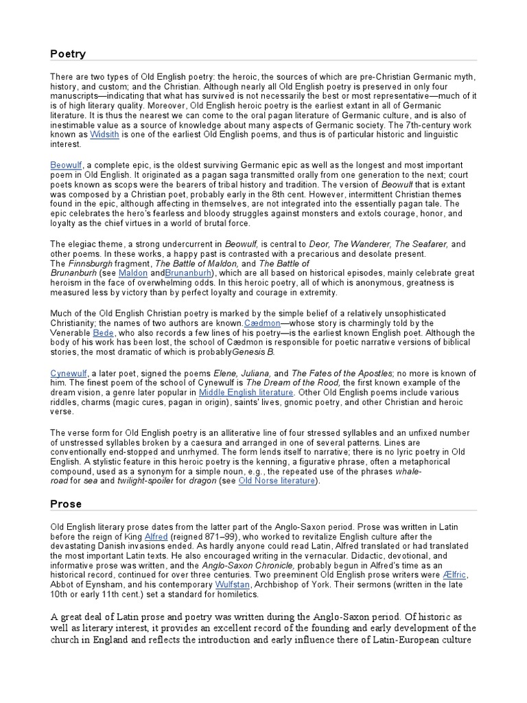 Old English Poetry, Prose | Download Free PDF | Beowulf | Poetry
