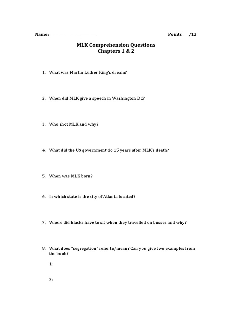 MLK Comprehension Questions Guide | PDF