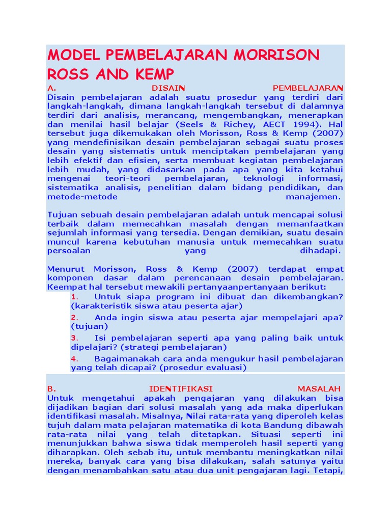 Model Pembelajaran Morrison Ross and Kemp | PDF