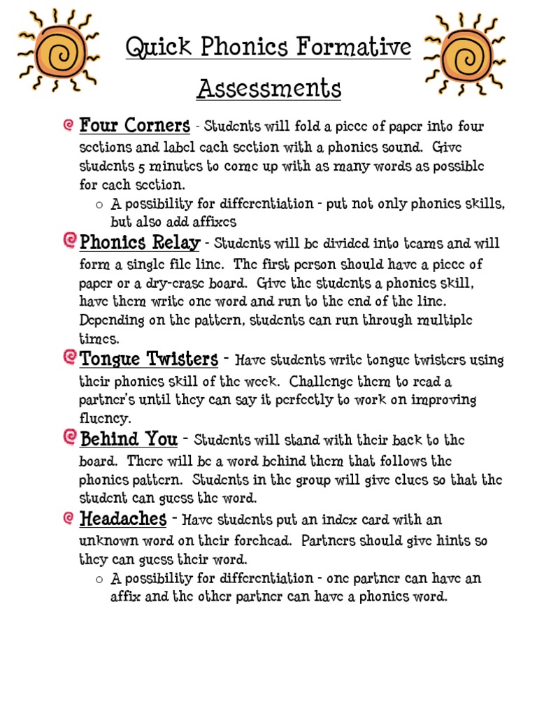 Phonics Formative Assessment Ideas | PDF | Career & Growth | Foreign ...