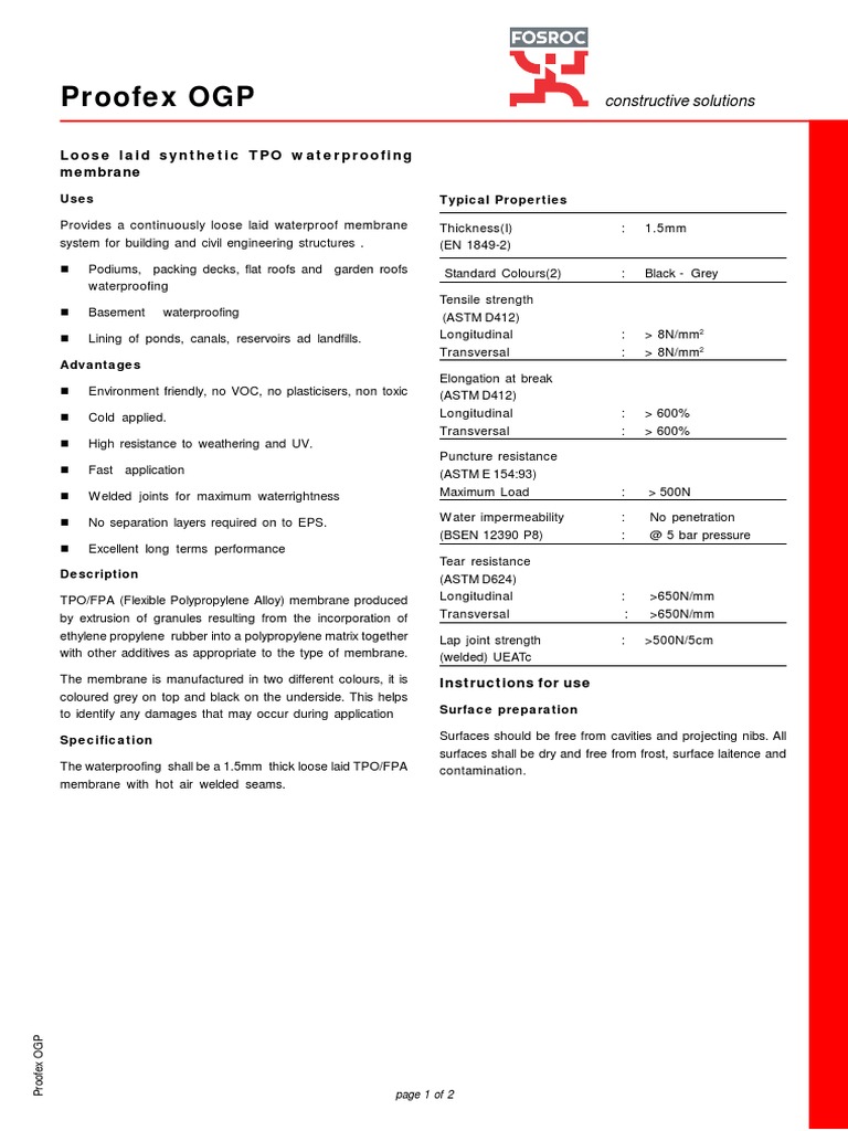 Loose Laid Synthetic TPO Waterproofing Membrane: Properties ...