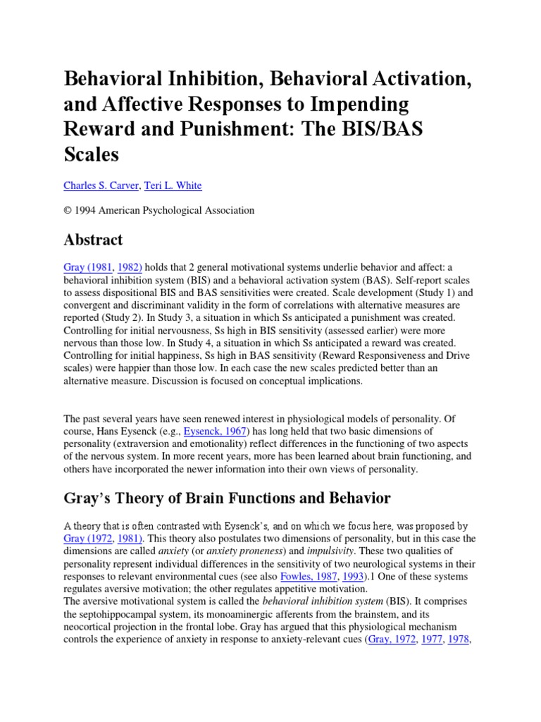 Behavioral Inhibition, Behavioral Activation, and Affective Responses ...