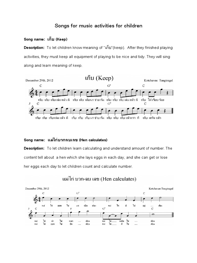 Engaging Songs for Kids' Learning Activities | PDF | Language Arts ...