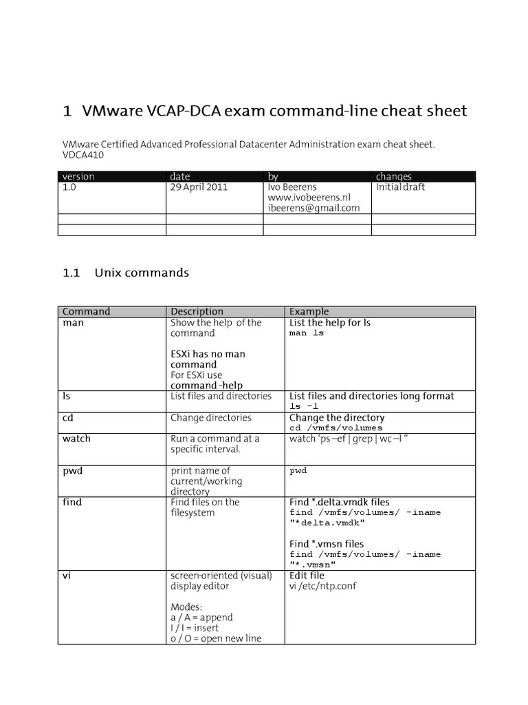 VMware VCAP-DCA Exam Command-Line Cheat Sheet v1.0 | PDF | Computer ...
