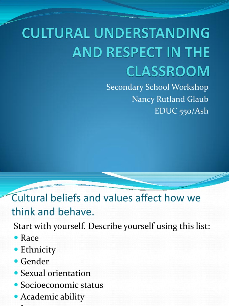 Cultural Understanding and Respect in The Classroom | PDF | Second ...