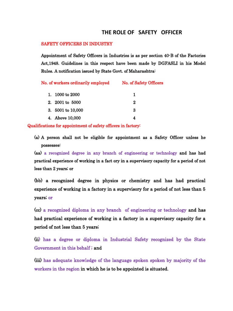 The Role of Safety Officer | PDF | Occupational Safety And Health ...
