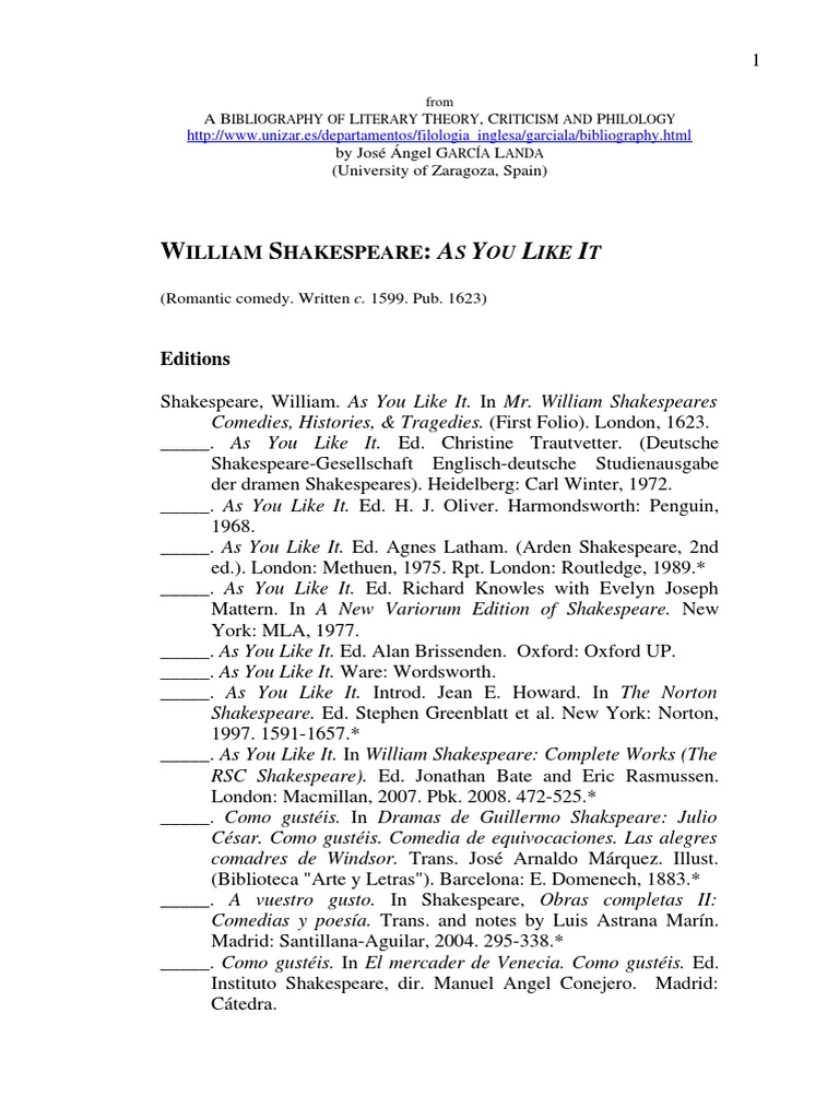 As You Like It | PDF | As You Like It | William Shakespeare