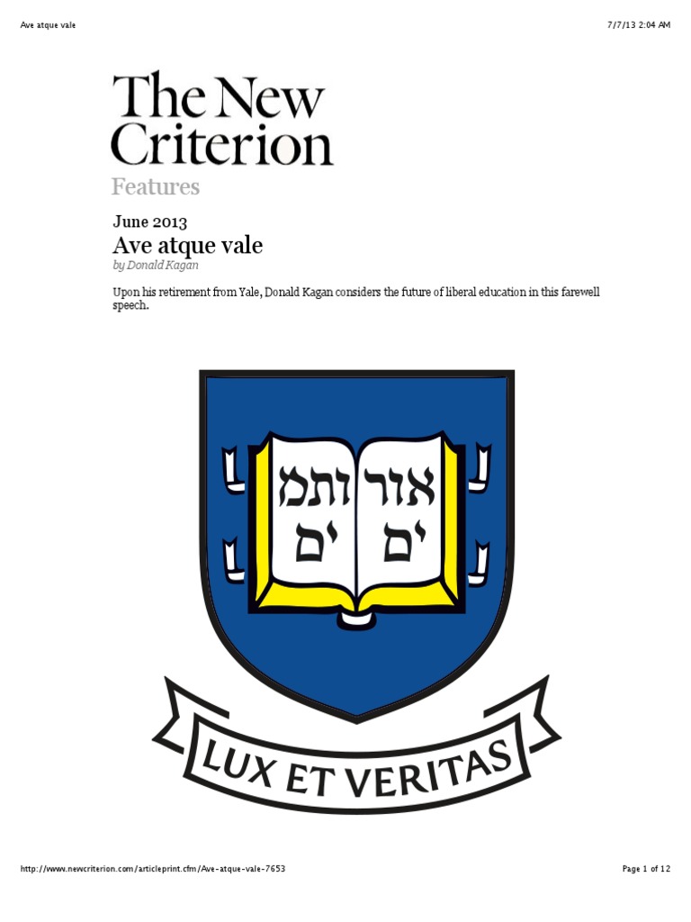 Ave Atque Vale - Donald Kagan | PDF | Humanism | Science