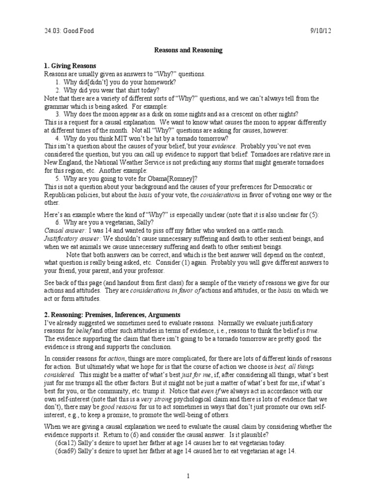 Reasons and Reasoning 1. Giving Reasons | PDF | Argument | Inference