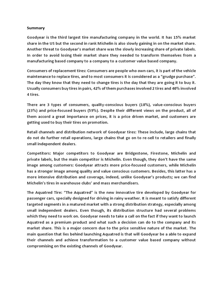 Goodyear Aquatred Tire Strategy Overview | PDF | Brand | Tire