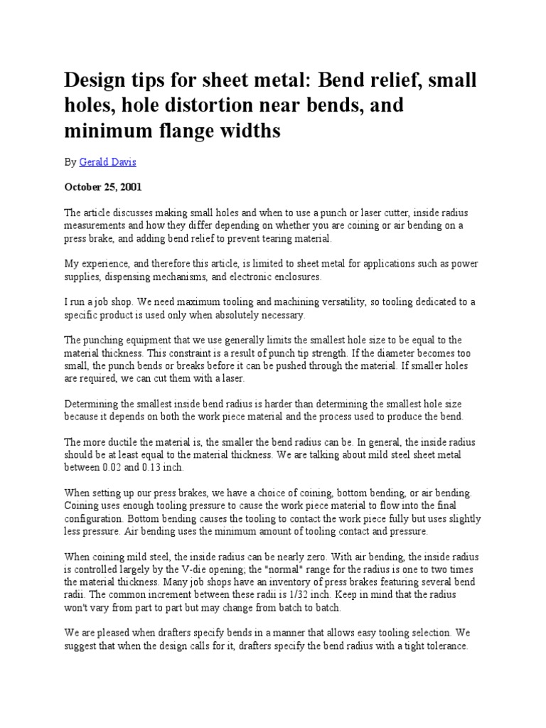 Design Tips For Sheet Metal Bending | PDF | Sheet Metal | Building ...