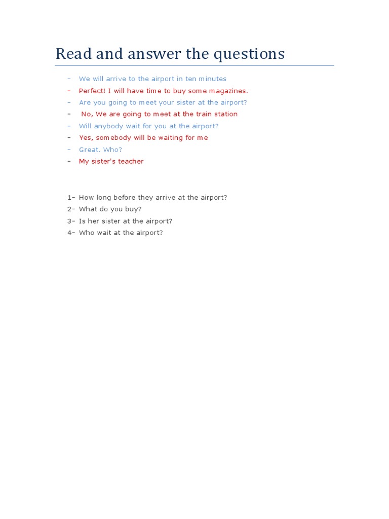Airport Arrival Conversation Questions | PDF | Language Arts ...