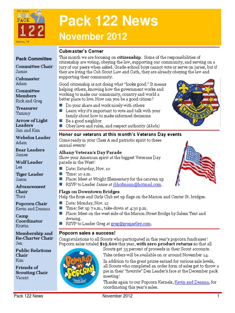 November newsletter | Boy Scouts Of America | Scouting