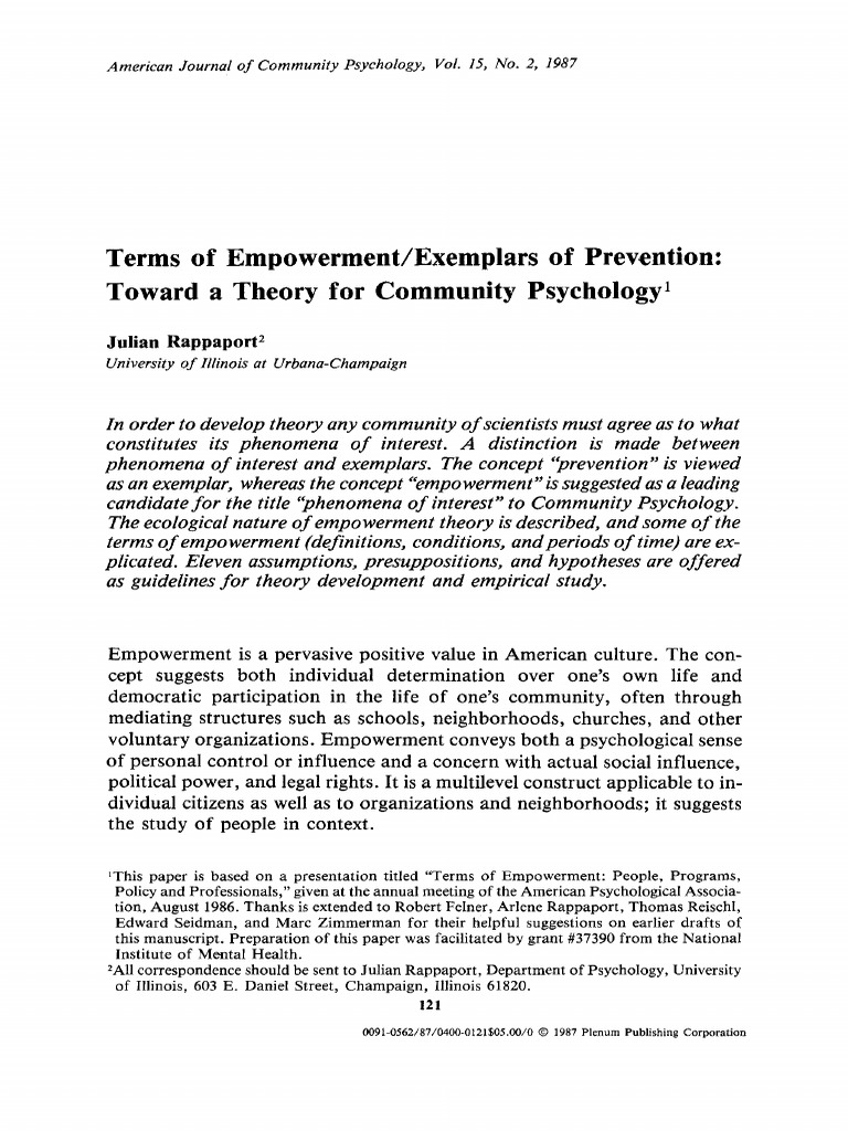 Rappaport (1987) | PDF | Theory | Empowerment