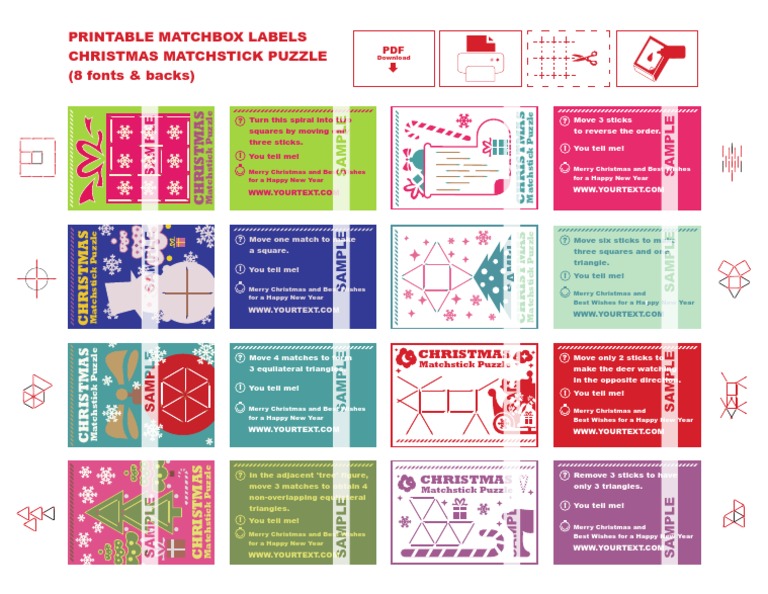 Printable Christmas Matchbox Labels - Matchstick Puzzle | PDF
