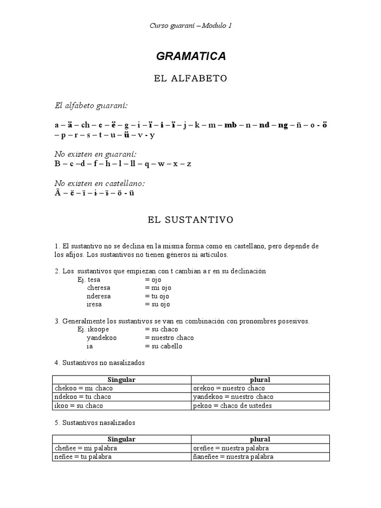 Guarani Gramatica Actual Bolivia Pdf Plural Sustantivo