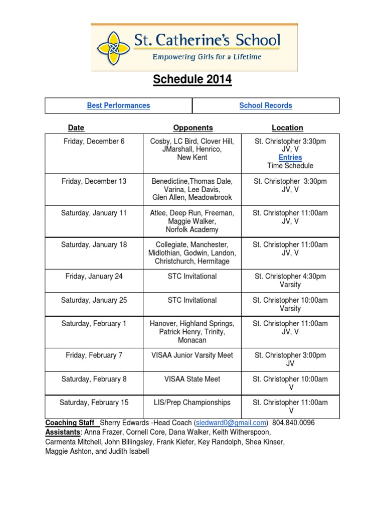 Schedule 1 | PDF | Sports & Recreation