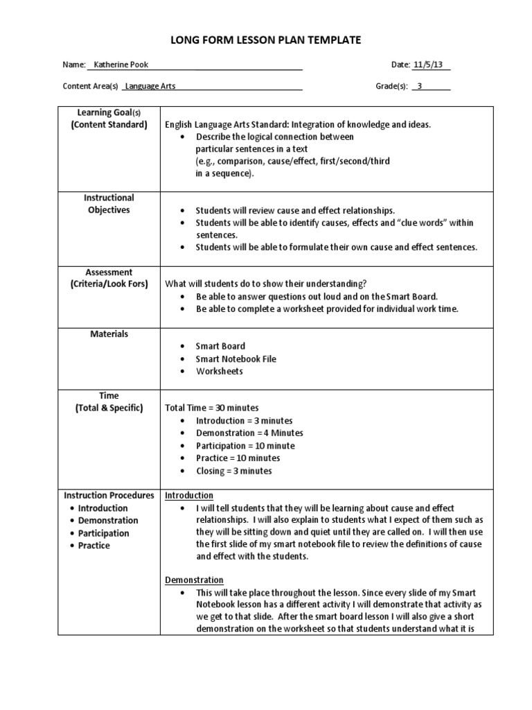 Cause and Effect Lesson Plan | PDF | Lesson Plan | Teaching
